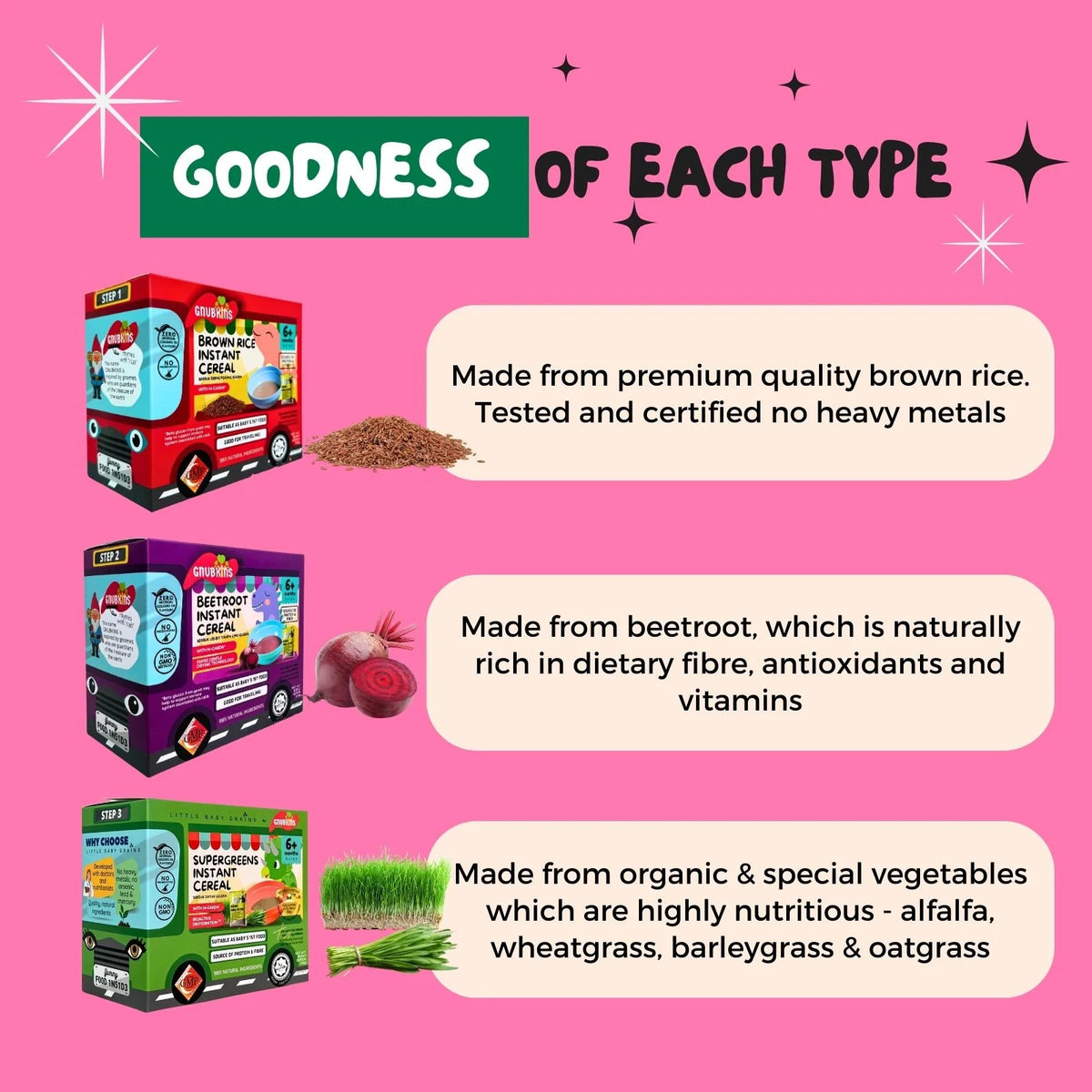 Brown Rice Baby Cereal with Puree Texture - 3 Flavours (6 Months Onwar ...